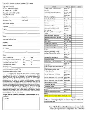 Fillable Online City of St Francis Electrical Permit Application City ...