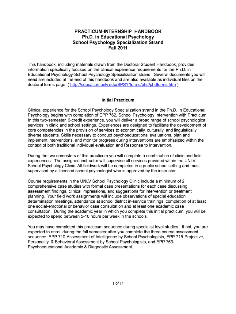 Fillable Online education unlv Doctoral Practicum-Internship Handbook - education unlv Fax Email ...