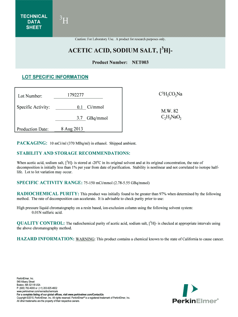 Fillable Online ACETIC ACID SODIUM SALT 3H- - PerkinElmer Fax Email ...
