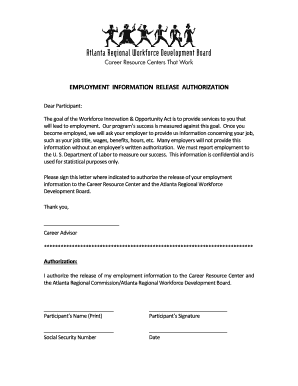 Fillable Online EMPLOYMENT INFORMATION RELEASE AUTHORIZATION Fax Email ...