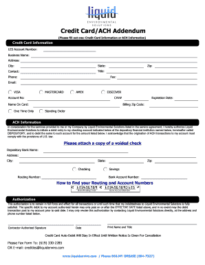 Fillable Online Credit CardACH Addendum - Liquid Environmental ...