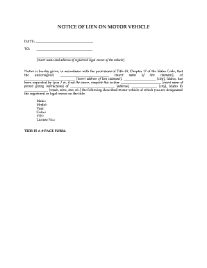 Fillable Online NOTICE OF LIEN ON MOTOR VEHICLE - megadoxcom Fax Email ...