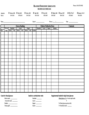 Fillable Online Glucose Readings Diabetes Medication Doses Comments Fax ...