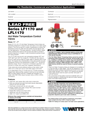 Fillable Online Series LF1170 and LFL1170 - Watts Water Technologies Fax Email Print - pdfFiller