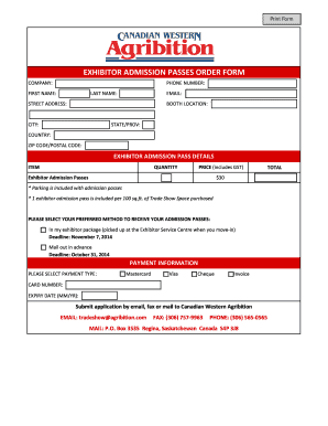 Fillable Online EXHIBITOR ADMISSION PASSES ORDER FORM Fax Email Print - pdfFiller