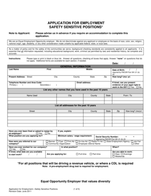 Fillable Online APPLICATION FOR EMPLOYMENT SAFETY SENSITIVE POSITIONS ...