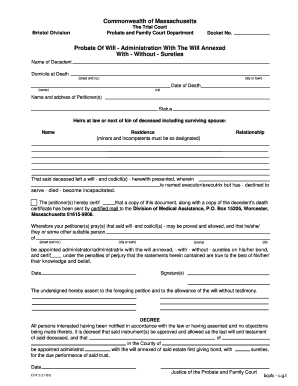 Fillable Online Probate Of Will - Administration With The Will Annexed ...