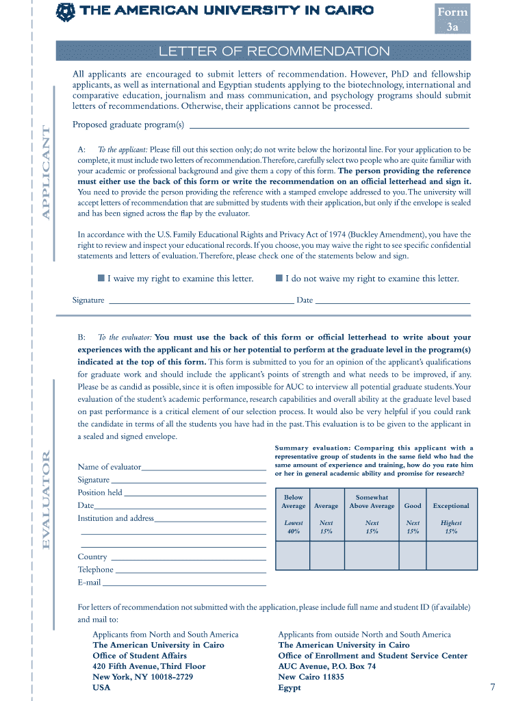 Fillable Online LETTER OF RECOMMENDATION - applywebcom Fax Email Print ...