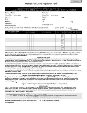 Fillable Online Plainfield Park District Registration Form Fax Email Print - pdfFiller