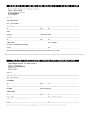 Fillable Online REQUEST FOR COLLEGE TRANSCRIPT RELEASE FORM Fax Email ...