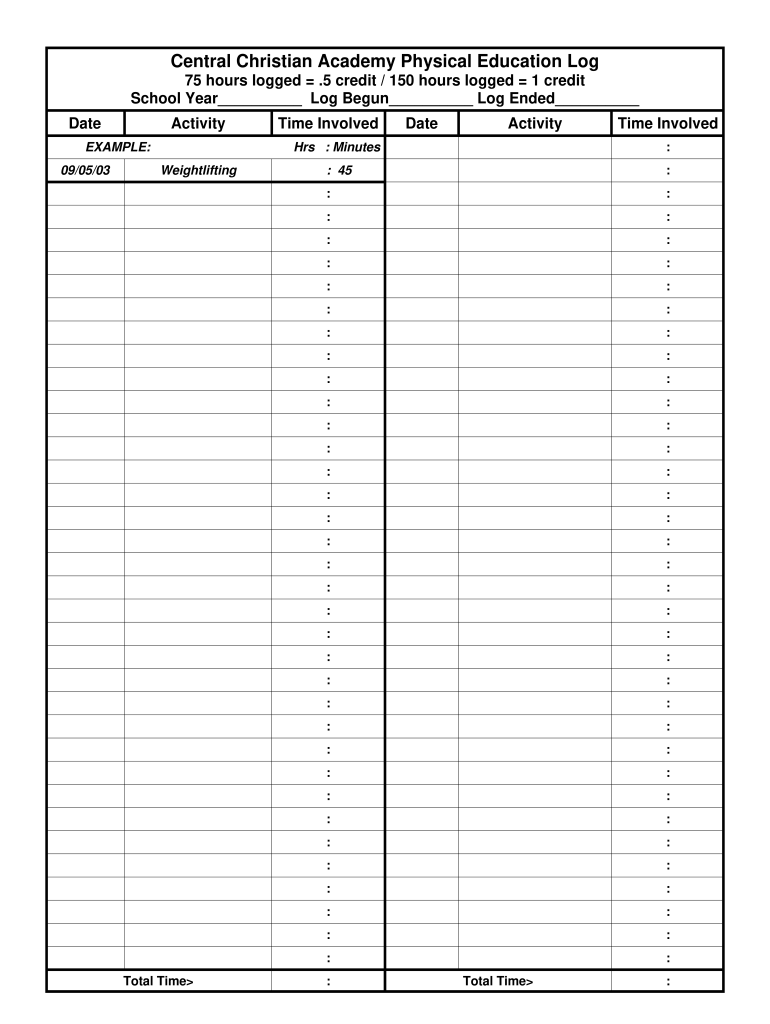 Fillable Online Physical Education Log Form - ACCES Inc Fax Email Print ...