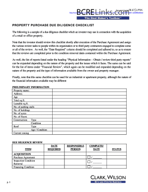 Fillable Online PROPERTY PURCHASE DUE DILIGENCE CHECKLIST Fax Email Print - pdfFiller