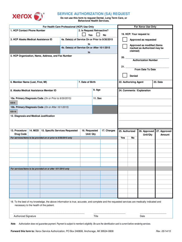 Fillable Online SERVICE AUTHORIZATION (SA) REQUEST Do not use this form ...