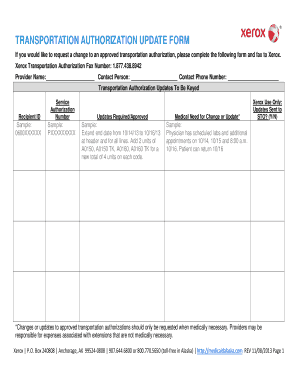 Fillable Online TRANSPORTATION AUTHORIZATION UPDATE FORM Fax Email ...