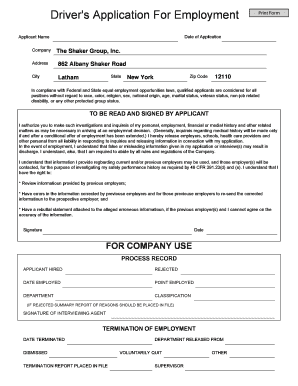 Fillable Online Drivers Application For Employment - The Shaker Group Fax Email Print - pdfFiller