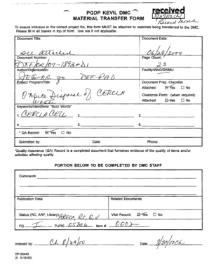 Fillable Online , PGDP KEVIL DMC MATERIAL TRANSFER FORM To ensure ...