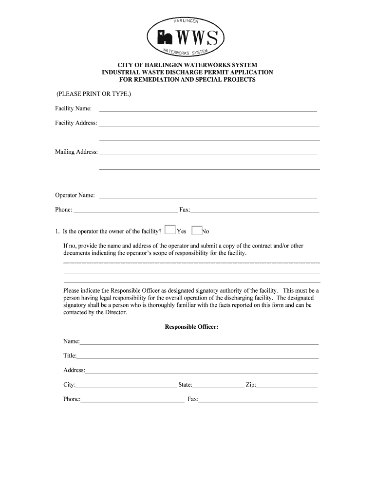 Fillable Online Industrial Waste Discharge Permit Application - HWWS ...