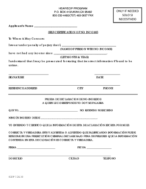 Fillable Online Self-Certification of No Income Self-Certification of ...