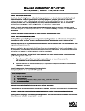 Fillable Online Triangle sponsorship application - Whole Foods Market ...
