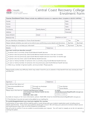 Fillable Online cclhd health nsw gov Recovery College enrolment bformb ...