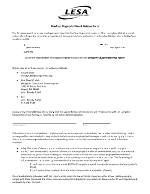 Fillable Online LiveScan Fingerprint Result Release Form Fax Email ...