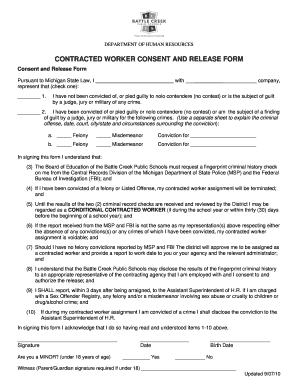 Fillable Online CONTRACTED WORKER CONSENT AND RELEASE FORM Fax Email Print - pdfFiller