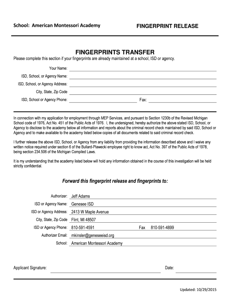 Fillable Online FINGERPRINTS TRANSFER - Professional Educational ...