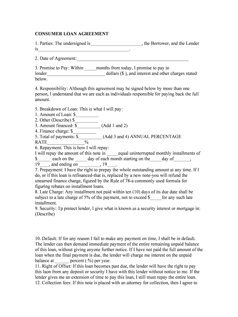 Fillable Online CONSUMER LOAN AGREEMENT Fax Email Print - pdfFiller