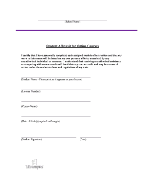 Fillable Online Student Affidavit for Online Courses - konarealtorscom ...