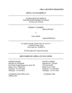 Fillable Online ORAL ARGUMENT REQUESTED APPEAL NO 05-10-00790-CV Fax ...