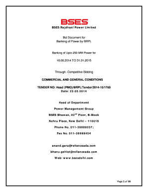 Fillable Online BSES Rajdhani Power Limited Bid Document for Banking of Power by BRPL Banking of ...