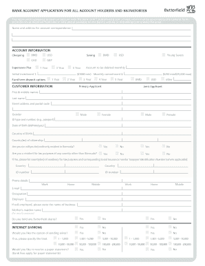 Fillable Online BANK ACCOUNT APPLICATION FOR ALL ACCOUNT HOLDERS AND ...