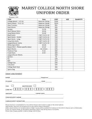 Fillable Online MARIST COLLEGE NORTH SHORE UNIFORM ORDER Fax Email ...