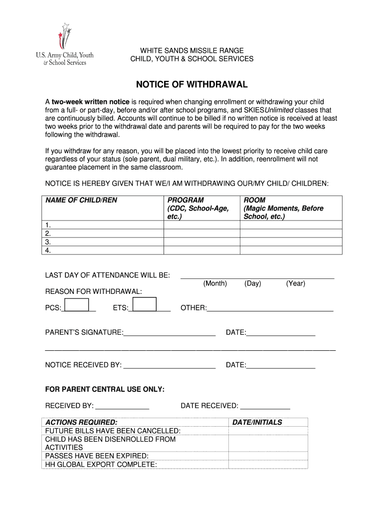 Fillable Online NOTICE OF WITHDRAWAL - WSMR Fax Email Print - pdfFiller