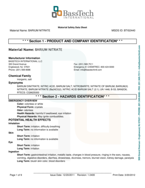 Fillable Online Material Safety Data Sheet Material Name: BARIUM ...