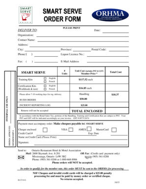 Fillable Online Smart Serve Order Form - orhmacom Fax Email Print ...