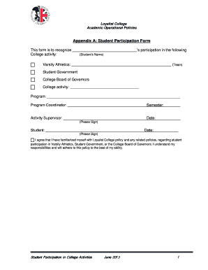 Fillable Online Appendix A Student Participation Form - Loyalist ...