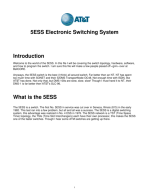 Fillable Online 5ESS Electronic Switching System Introduction Fax Email ...