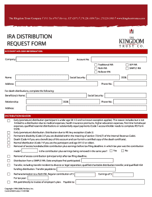 Fillable Online IRA DISTRIBUTION REQUEST FORM - kingdomtrustcocom Fax ...