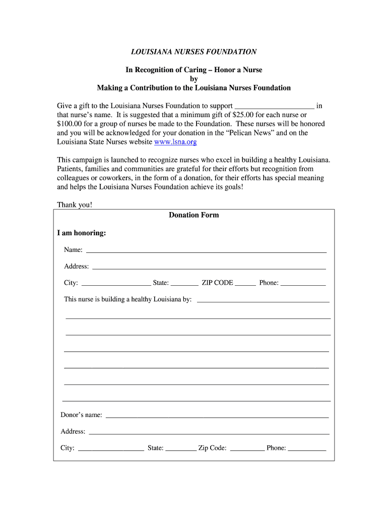 Fillable Online LNF HONORING A NURSE DONATION formdoc Fax Email Print ...