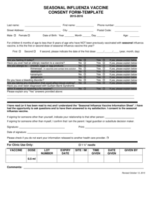 Fillable Online SEASONAL INFLUENZA VACCINE CONSENT FORM-TEMPLATE Fax ...