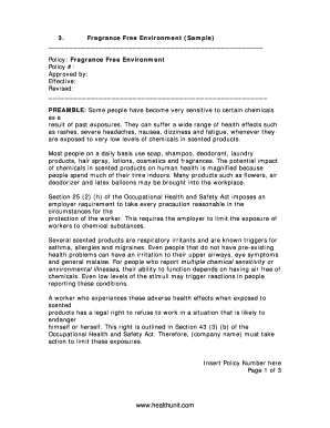 Fillable Online 3 Fragrance Free Environment Sample Fragrance Free Fax ...