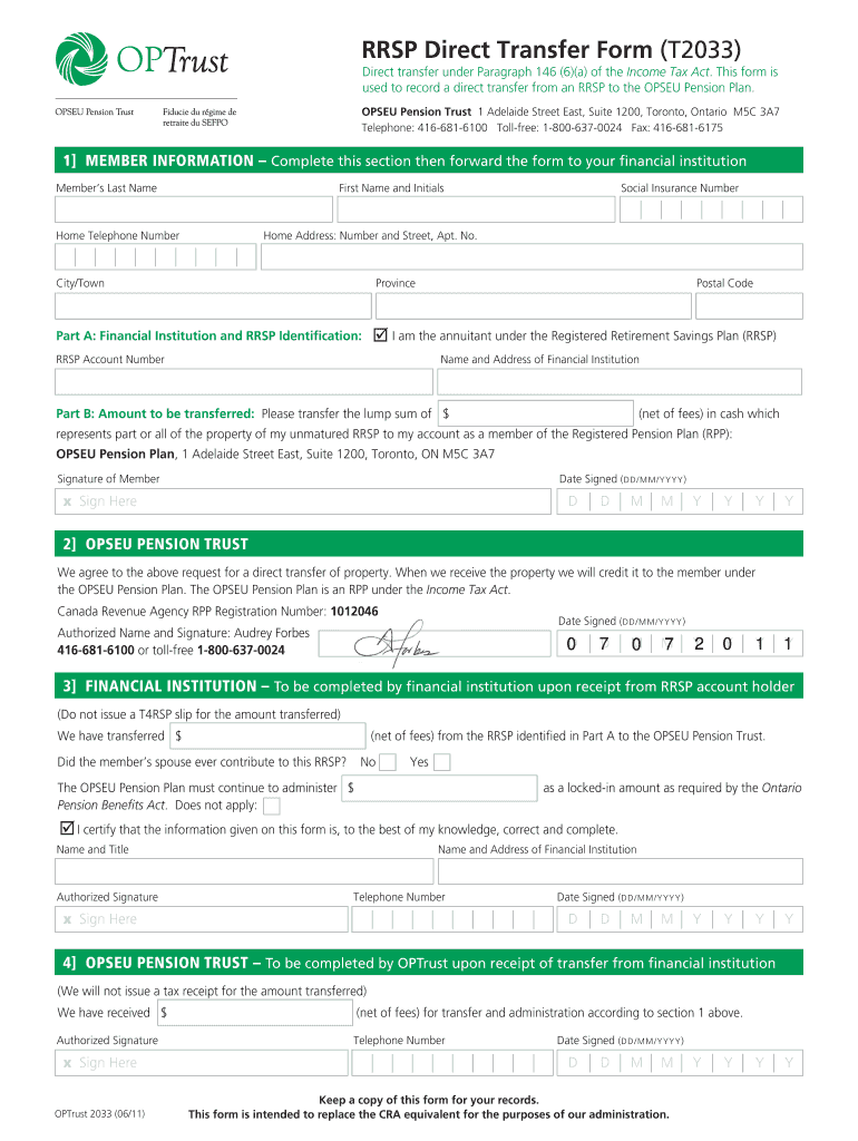 Fillable Online OPTrust RRSP Direct Transfer Form. RRSP Direct Transfer ...