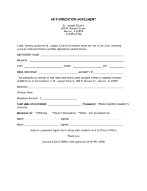 Fillable Online Forms AUTHORIZATION AGREEMENT 2 - St Joseph Fax Email ...