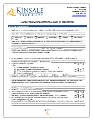 Fillable Online LAW ENFORCEMENT PROFESSIONAL LIABILITY APPLICATION Fax ...