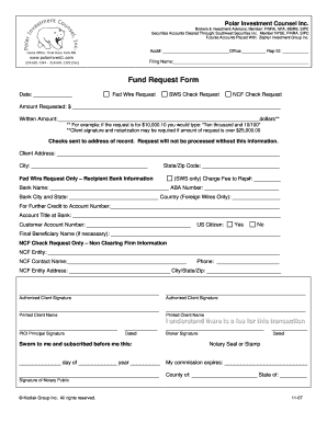 Fillable Online Fund Request Form - POLAR COMPLIANCE Fax Email Print ...