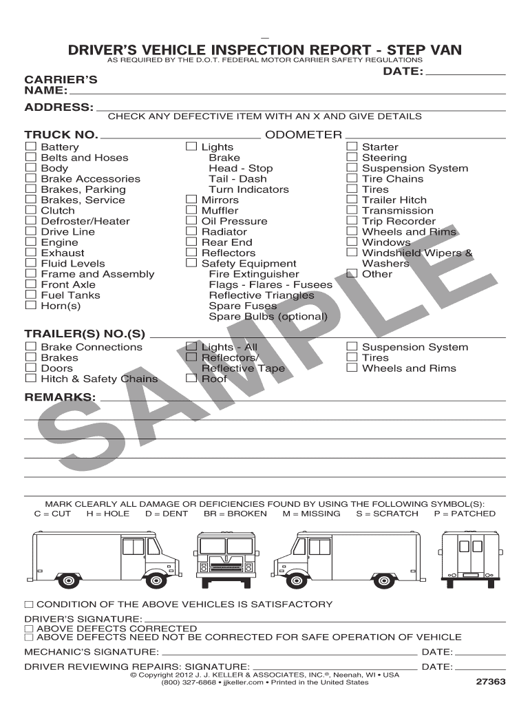 Fillable Online DRIVERS VEHICLE INSPECTION REPORT - STEP VAN Fax Email ...