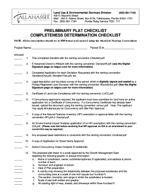 Fillable Online PRELIMINARY PLAT CHECKLIST COMPLETENESS DETERMINATION ...