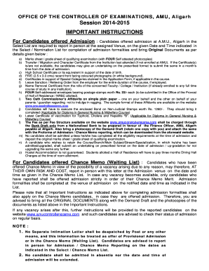 Fillable Online OFFICE OF THE CONTROLLER OF EXAMINATIONS AMU Aligarh Fax Email Print - pdfFiller