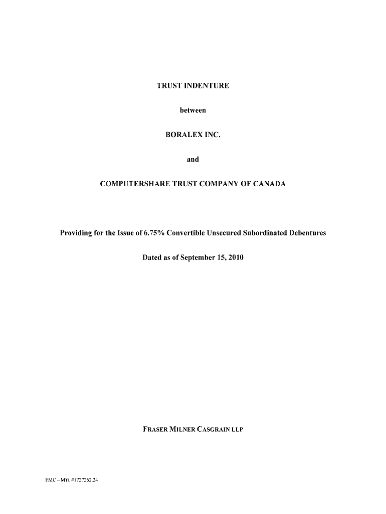 Fillable Online TRUST INDENTURE between BORALEX INC and COMPUTERSHARE ...